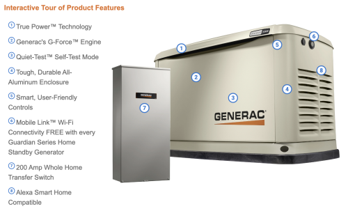 Generac - 7043 - 22/19.5 kW Air-Cooled Standby Generator, Aluminum ...